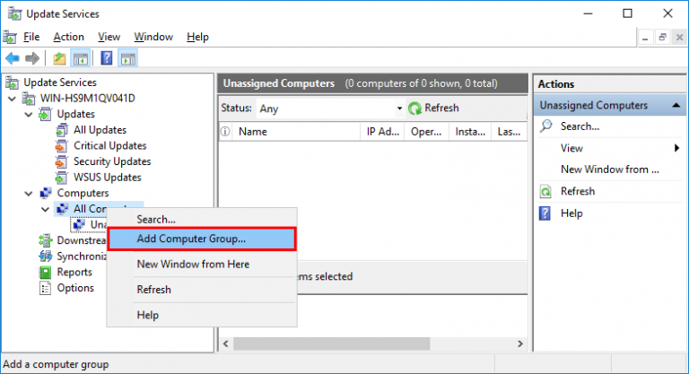 Create computer groups for WSUS