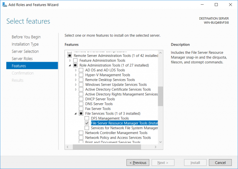 Install File Server Resource Manager Fsrm Role In Windows Server 2016